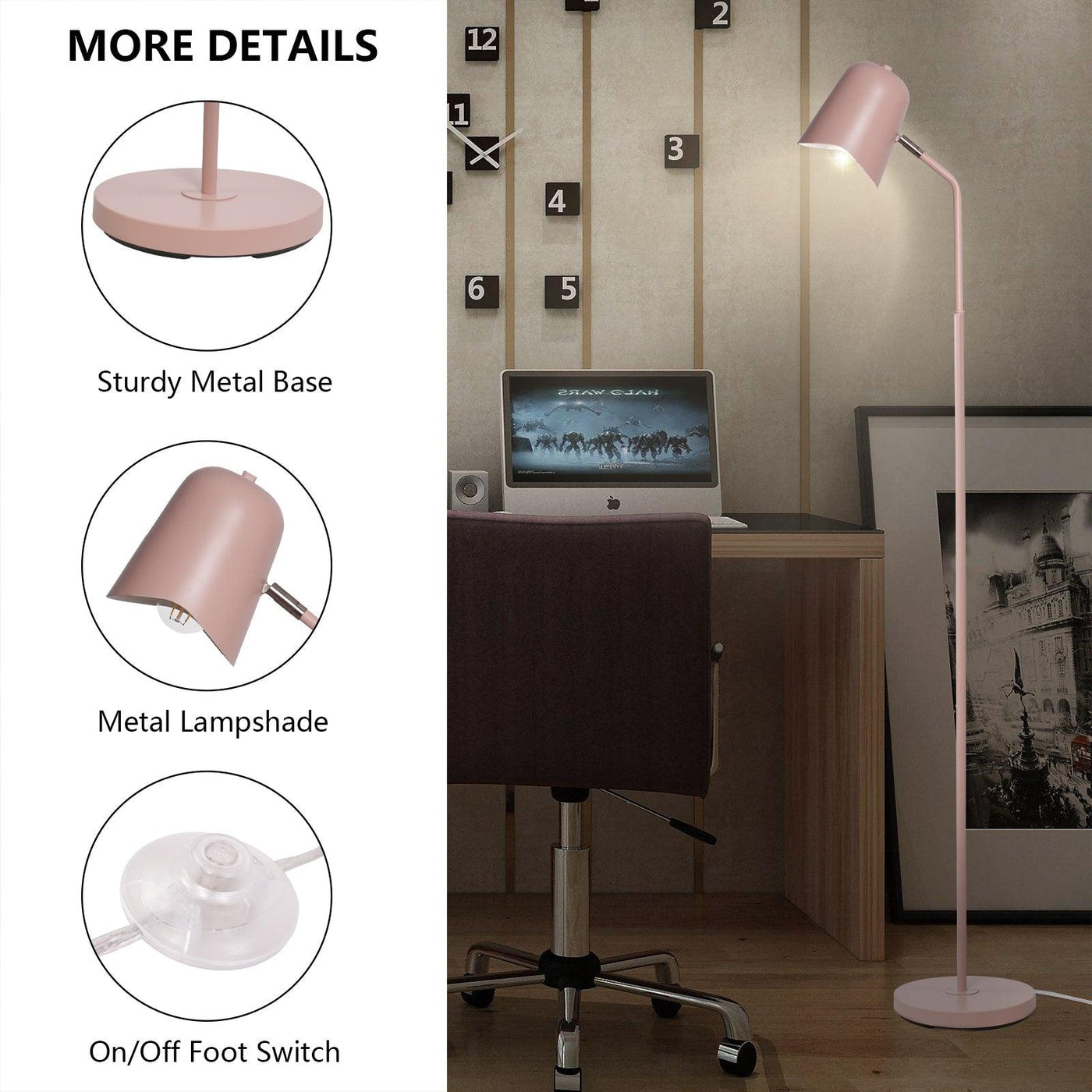 Modern Standing Floor Lamp with Adjustable Metal Shade Foot Switch Tal ...