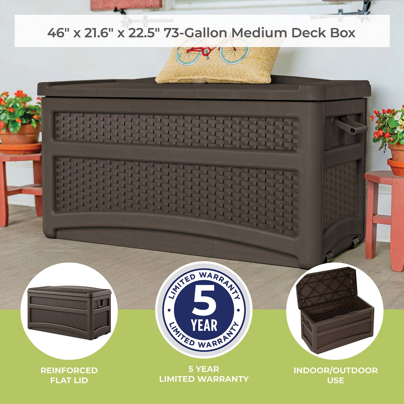 Suncast DBW7500 73 Gallon Outdoor Patio Storage Chest with Handles & S ...