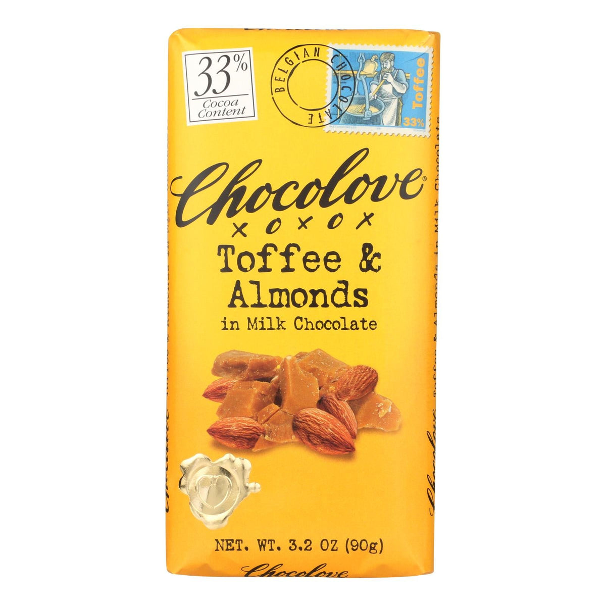 Chocolove Xoxox Premium Milk Chocolate Bar with Toffee and Almonds - 1 ...