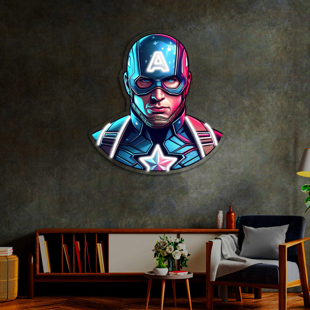 UV Printed Captain America Neon Sign,Neon Wall Art,Neon Light Sign, Cu ...