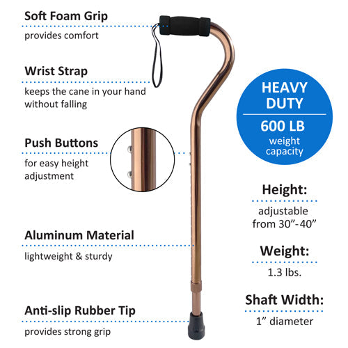 Bariatric Aluminum Cane - 600 lb Capacity, Bronze, Adjustable Height ...