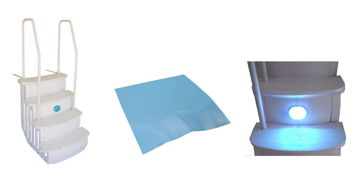 Main Access iStep Above Ground Pool Entry Steps Ladder w/ Mat Pad + LE ...