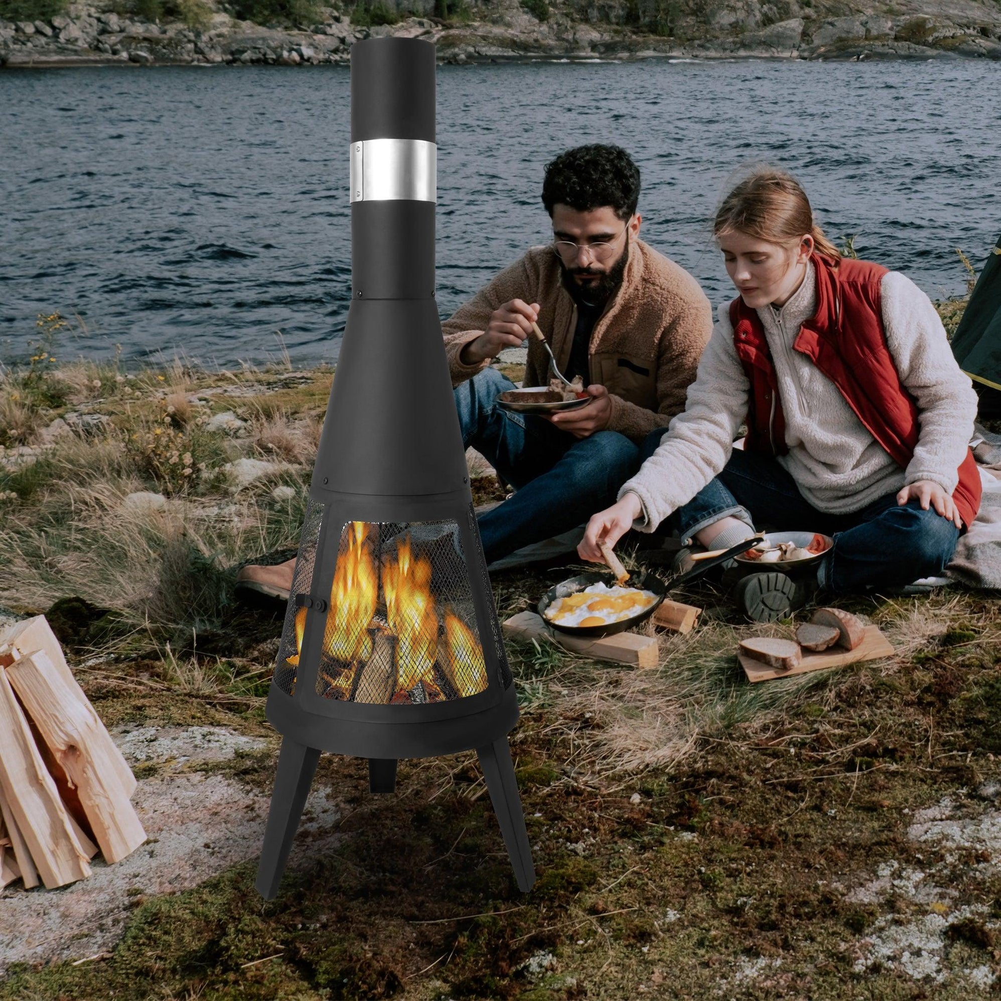 47.6" Tall Chiminea Outdoor Patio Fireplace Metal Wood Burning Outdoor ...