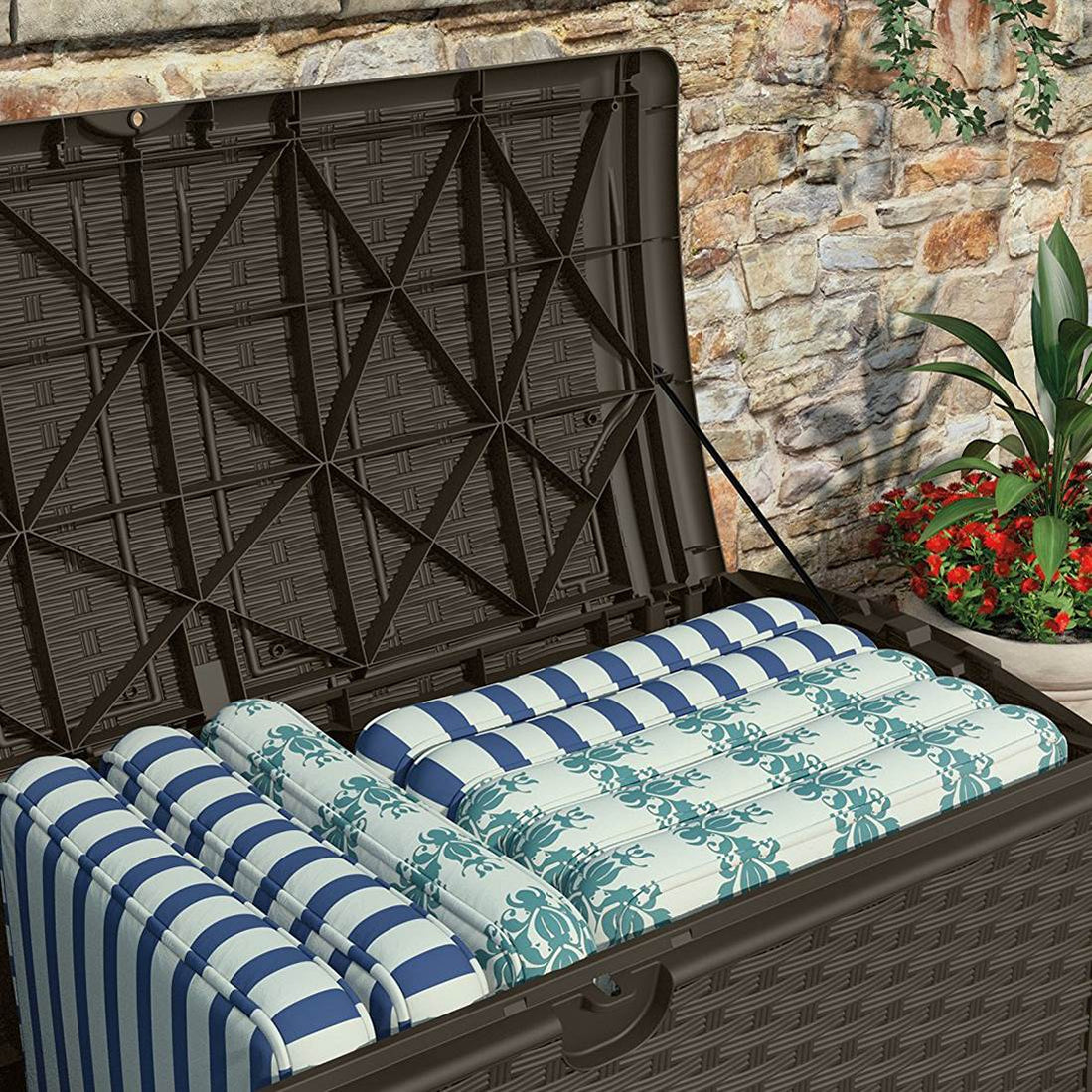 Suncast 72 Gallon Capacity Resin Wicker Outdoor Patio Storage Deck Box ...