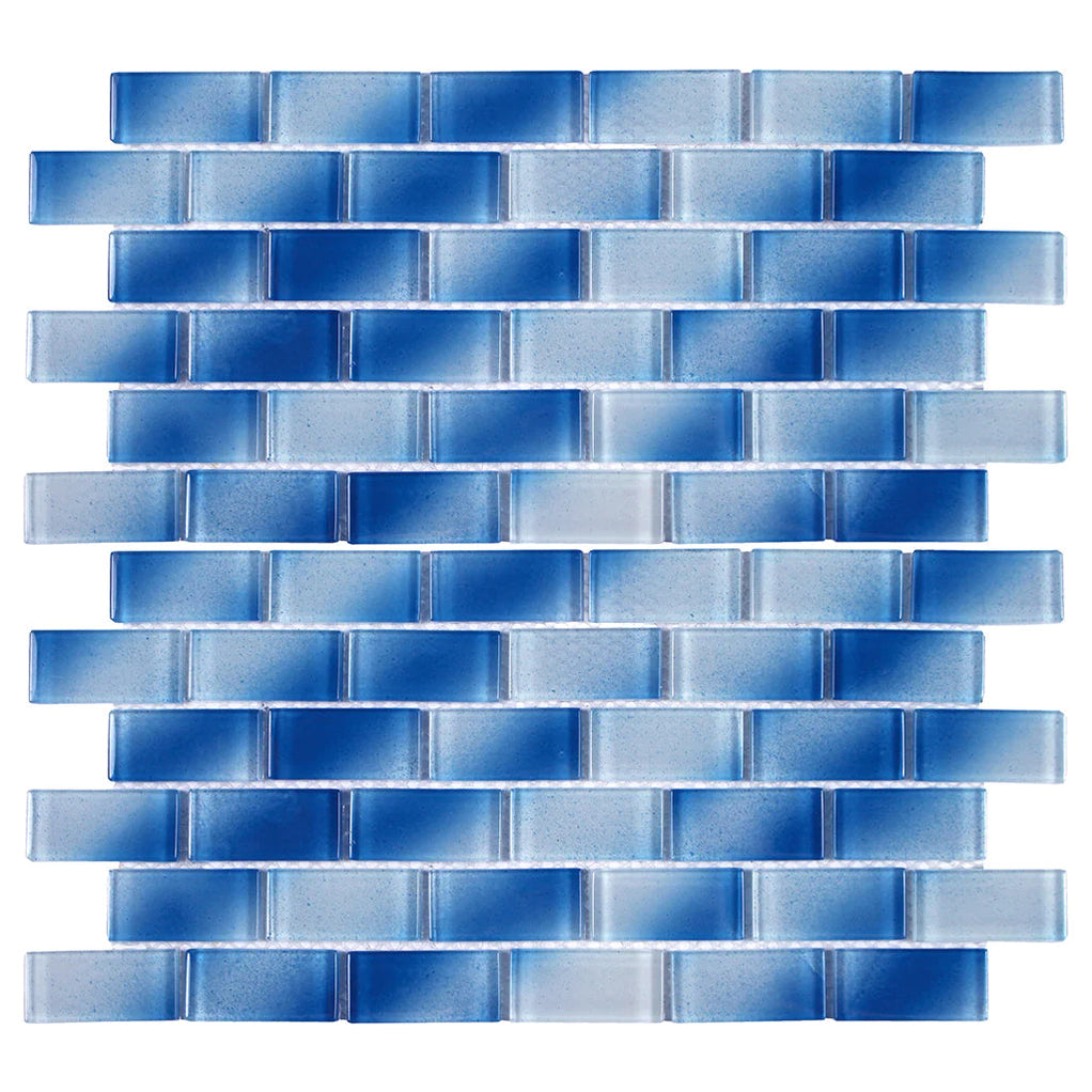 Blue 1"x2" on 12"x12" Mesh Glass Mosaic Tile Alpha Series - Aquatica C ...