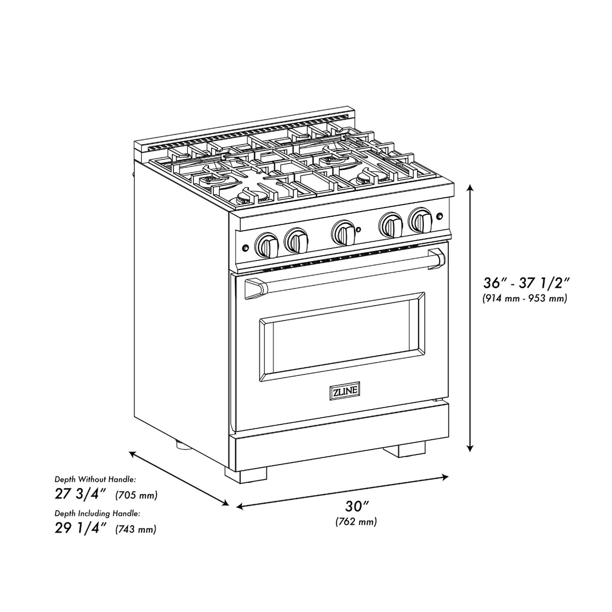 ZLINE 30" 4.2 cu. ft. Classic Gas Range with 4 Burners in Stainless St ...