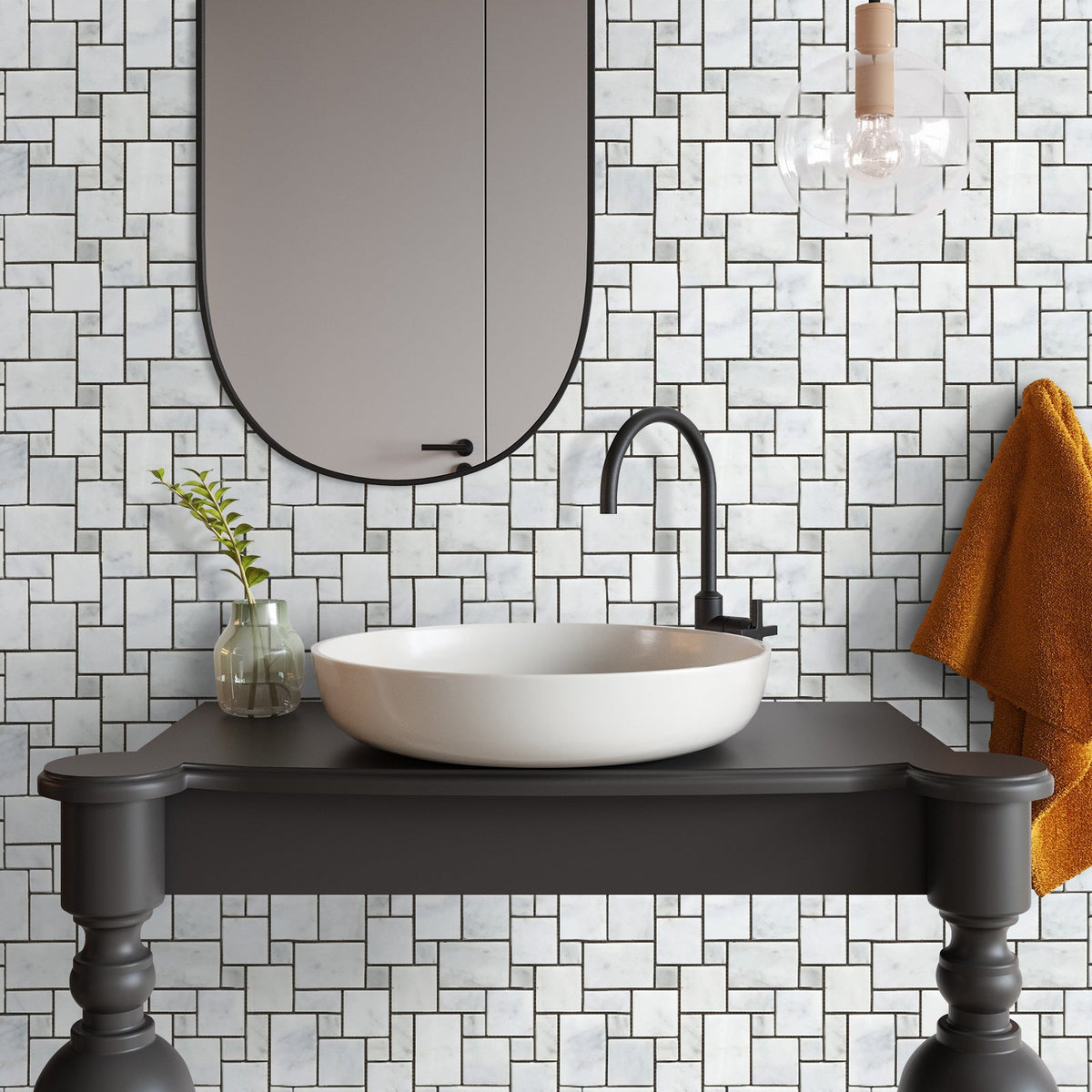 Carrara White Mini Versailles Pattern Mosaic Floor and Wall Tile - Liv