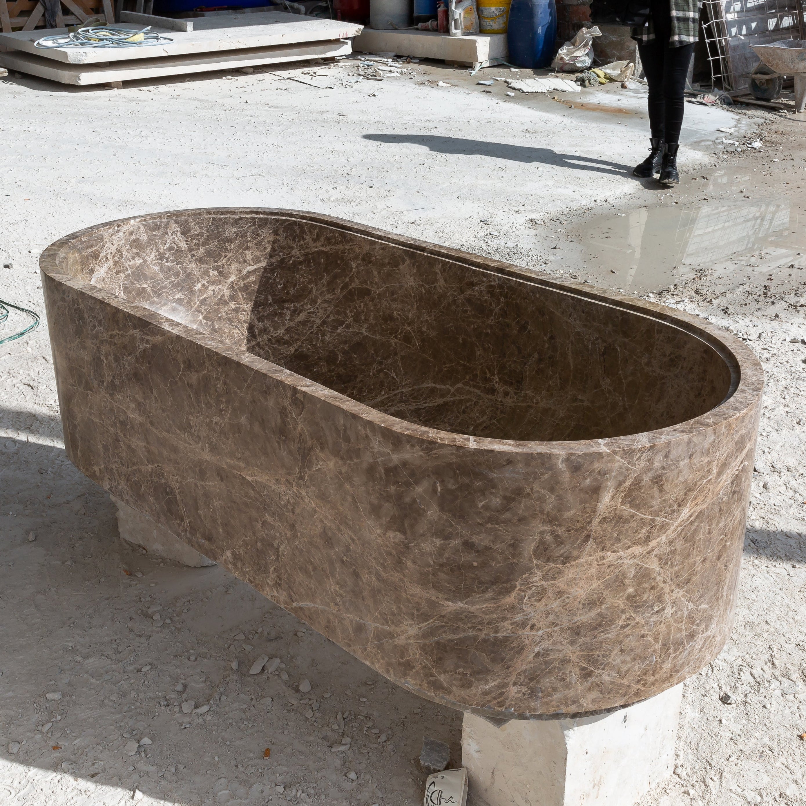 Emperador Light Marble Bathtub Hand-carved from Solid Marble Block (W ...