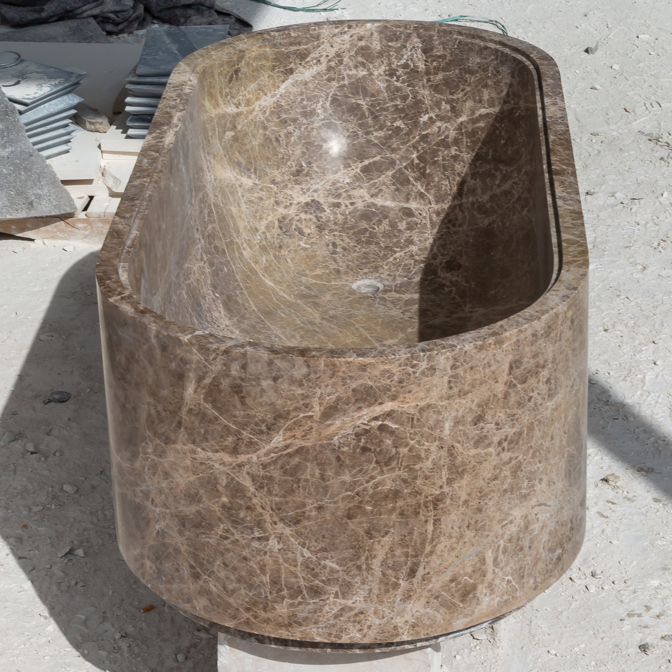 Emperador Light Marble Bathtub Hand-carved from Solid Marble Block (W ...