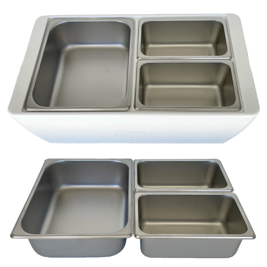 REVO MIX Pan Set | Stainless Steel 4" deep | One 1/2 Size and Two 1/4