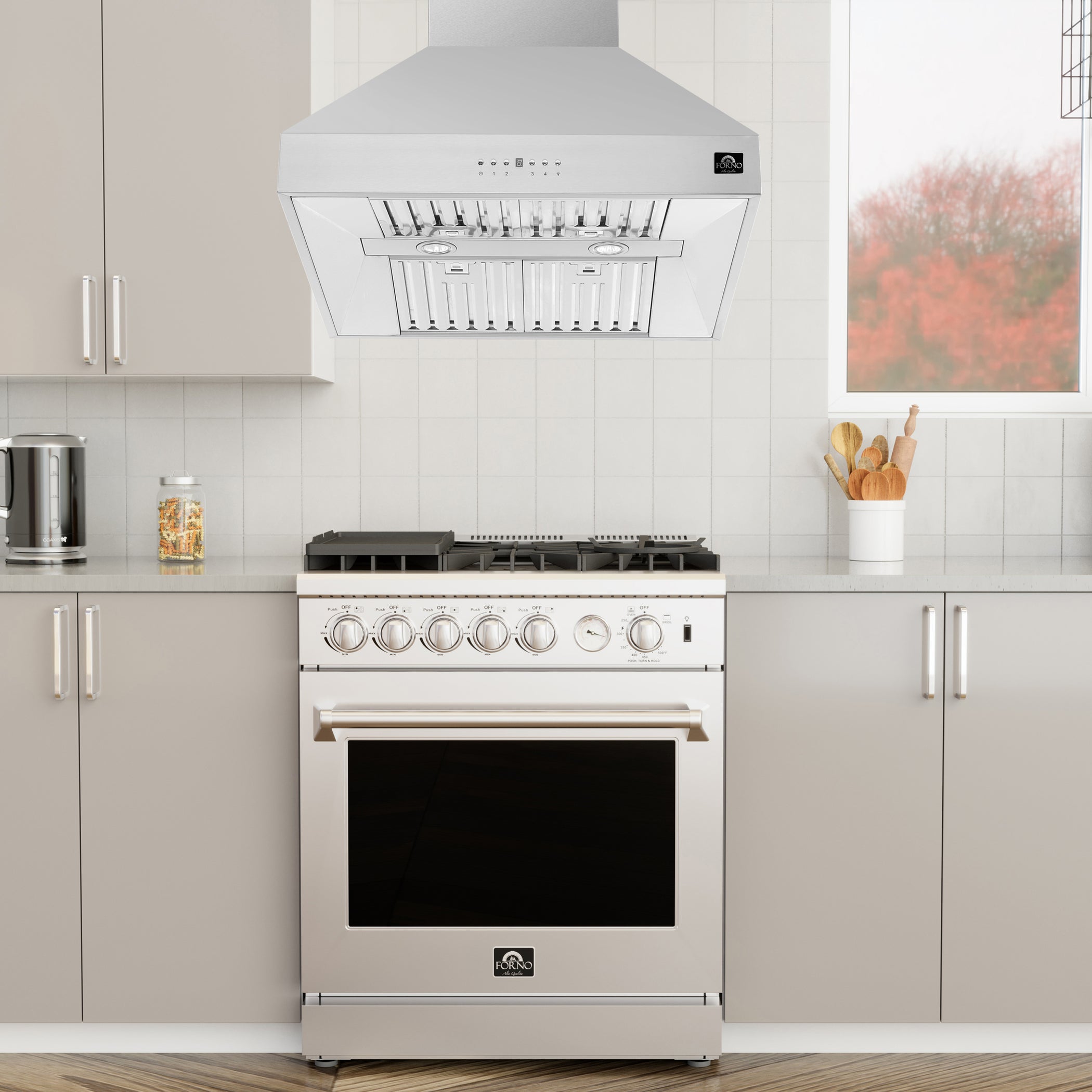 Forno Orvieto 30-Inch Wall Mount Range Hood, LED Lighting, Heavy Duty,