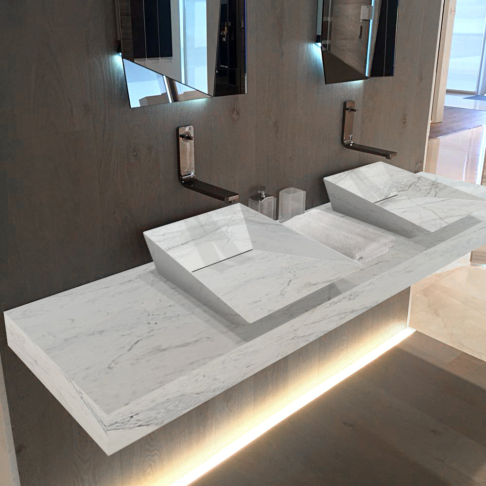 Imperial White Marble Double Sink Above Vanity Wall-mount Bathroom Sin ...