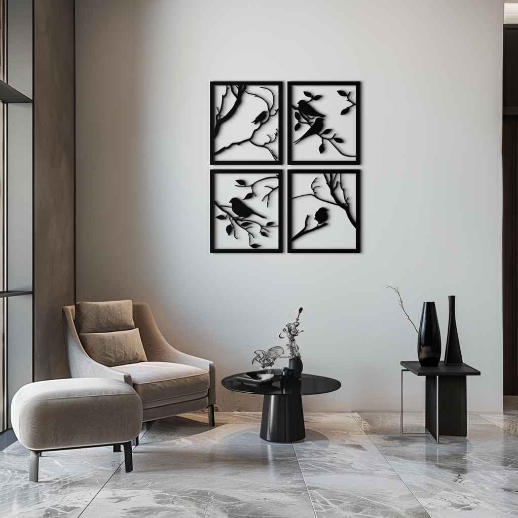 Bird Silhouette Metal Wall Art - 4-Piece Modern Steel Wall Decor - KAF — Culinary Cave
