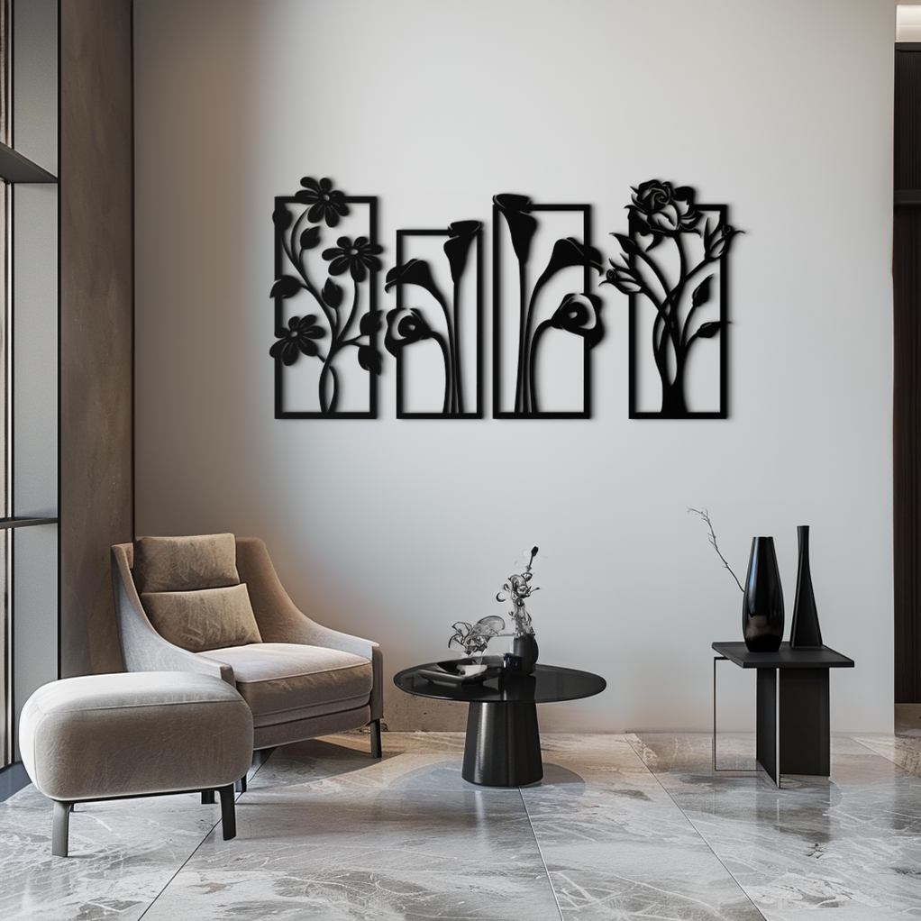 Floral Metal Wall Art - Elegant Botanical Panel Set- KAF167 — Culinary Cave