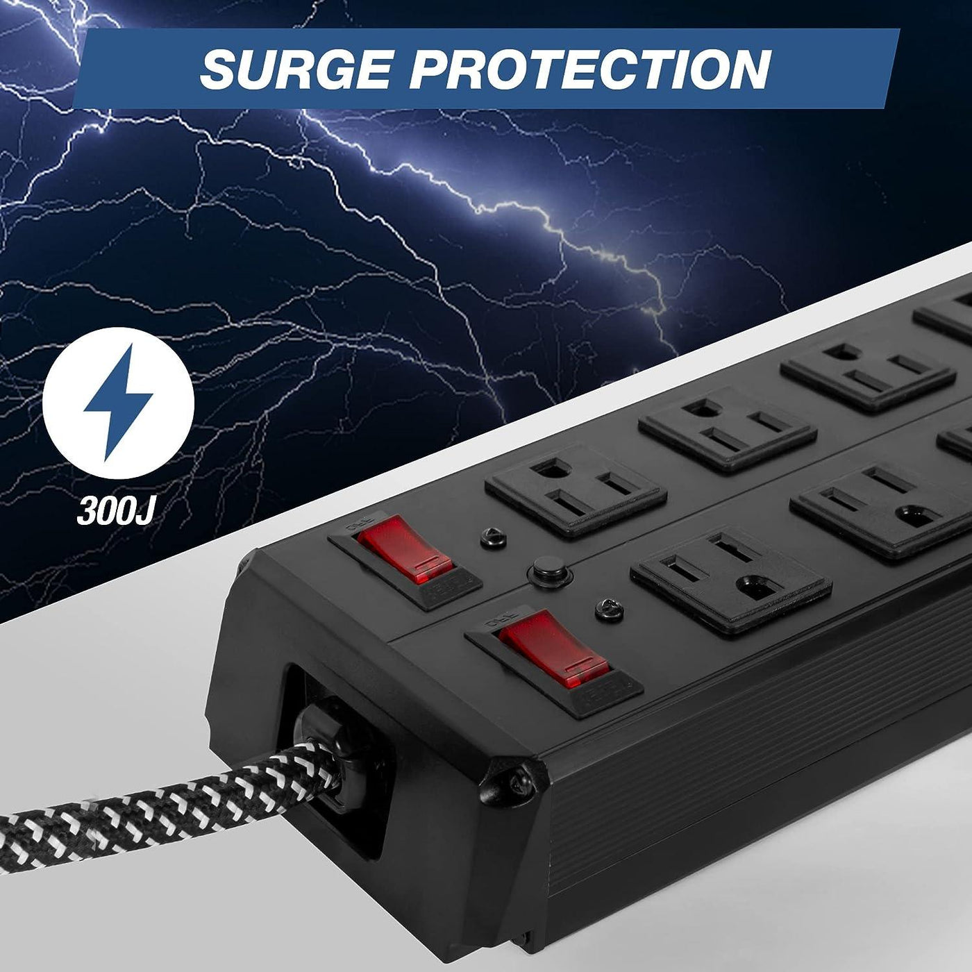Power Strip 10 Outlets 2 Switches with Surge Protector 6-Foot Cord Wal ...