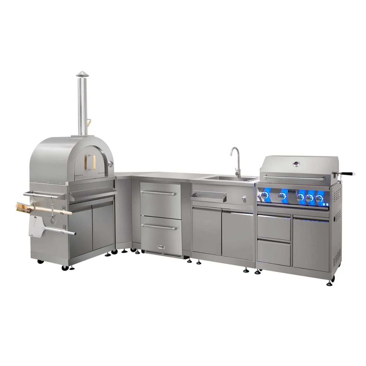 THOR Outdoor Kitchen Package with Propane Gas Grill and Refrigerator,