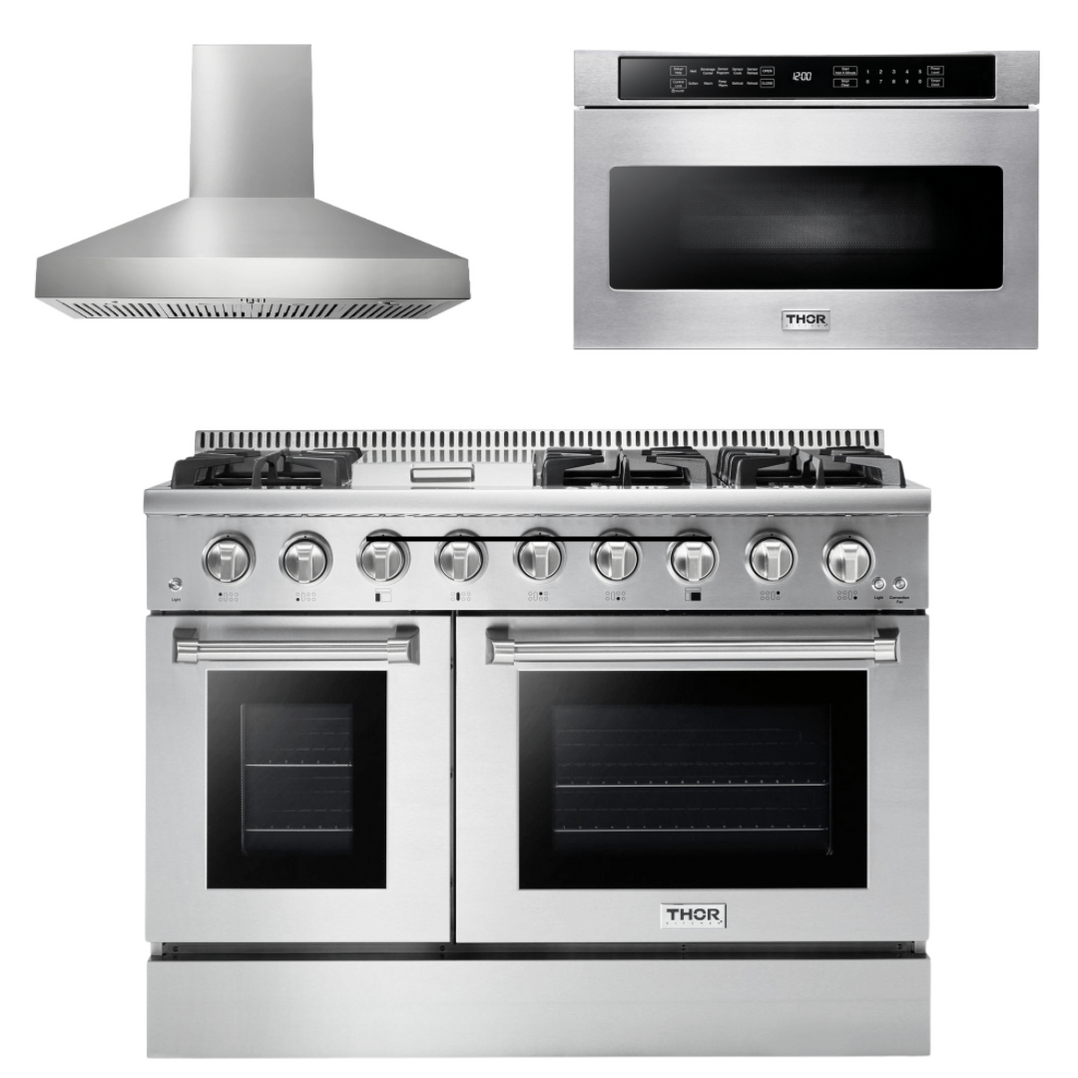 THOR Kitchen Package - 48" Gas Burner, Electric Oven Range, Range Hood ...