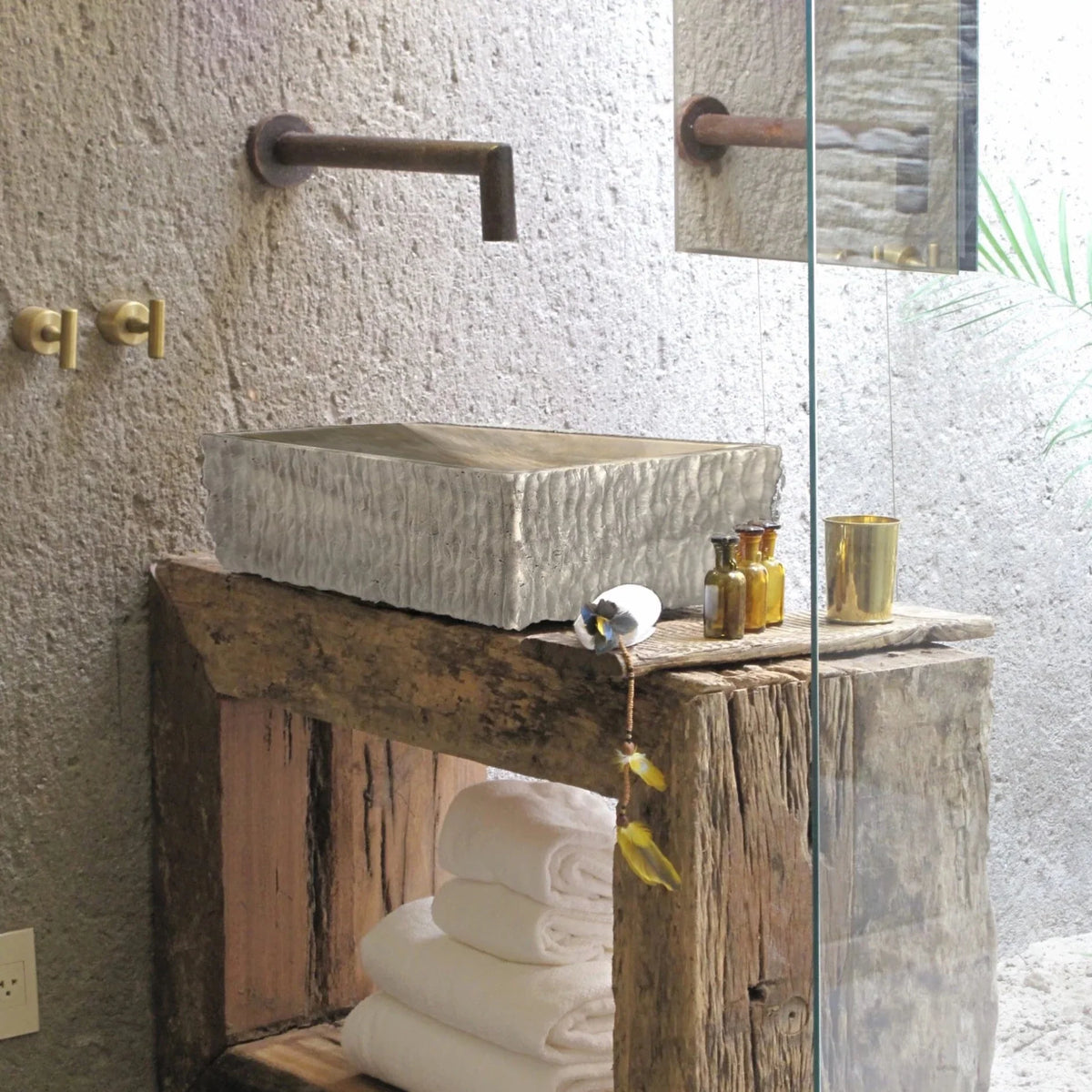 Travertine Rectangular Sink Natural Stone Above Vanity Bathroom Sink ...