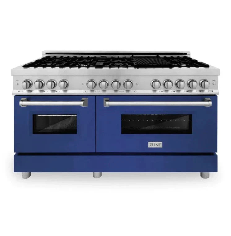 ZLINE 60 In. Professional Dual Fuel Range in Stainless Steel with Blue ...