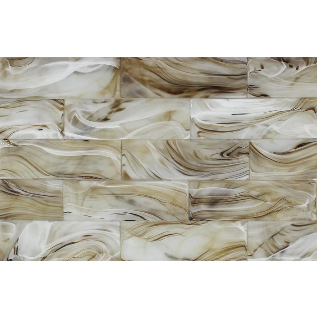 Arcus White on Brown 3"x9" Glass Subway Tile Clouds Series - Aquatica