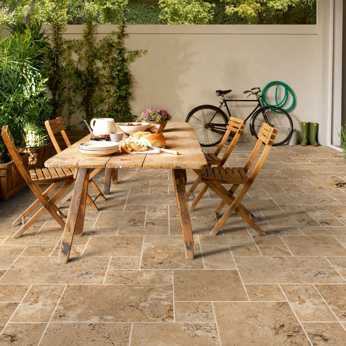 Aspendos Beige Travertine Pattern Tumbled Pavers - Full Truckload — Culinary Cave