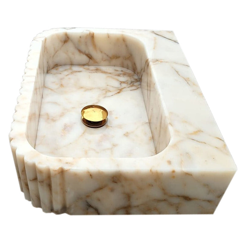 Calacatta Gold Marble Wall-mount Bathroom Vanity Sink Fluted (W)16" (L