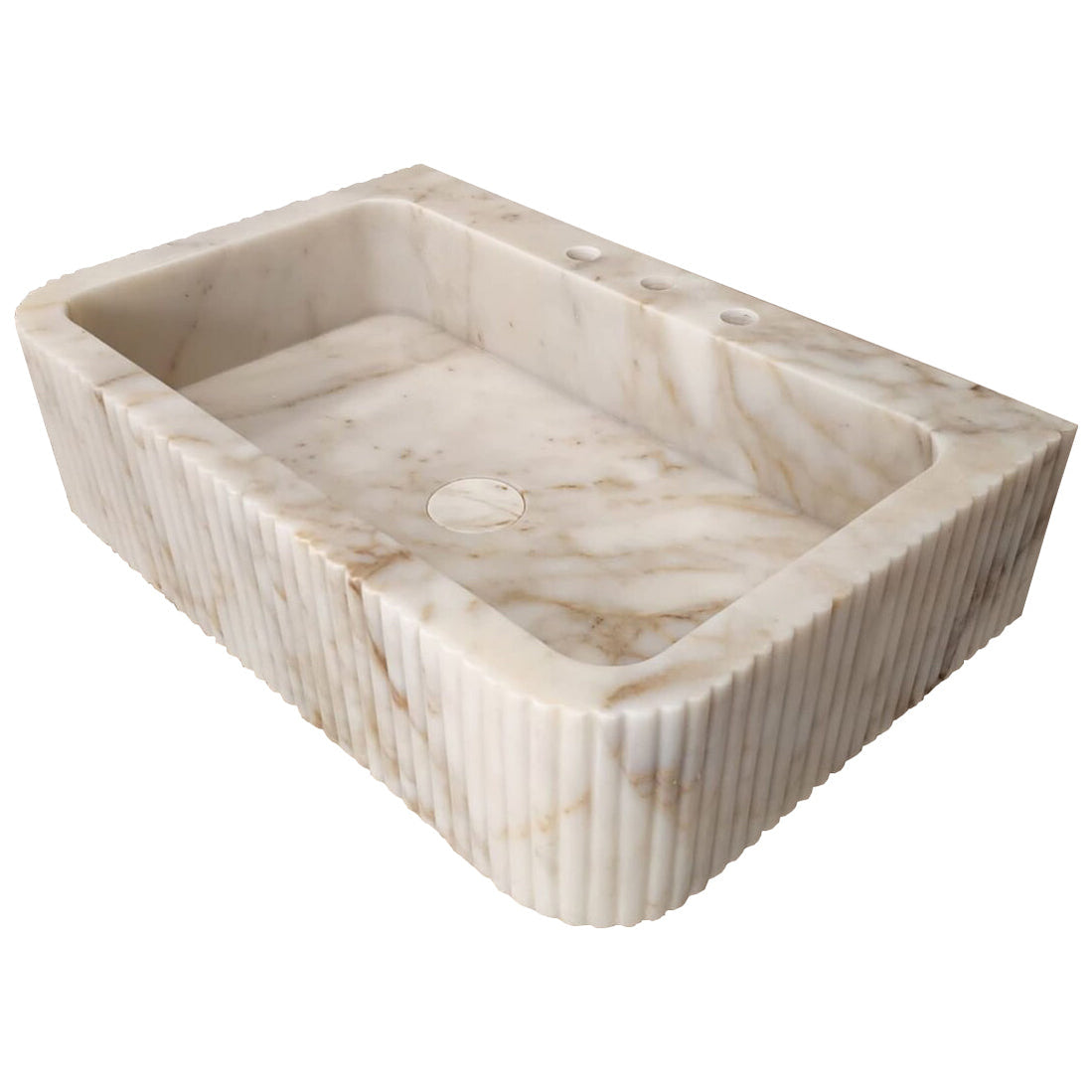 Calacatta Gold Marble Wall-mount Bathroom Vanity Sink Fluted (W)18" (L