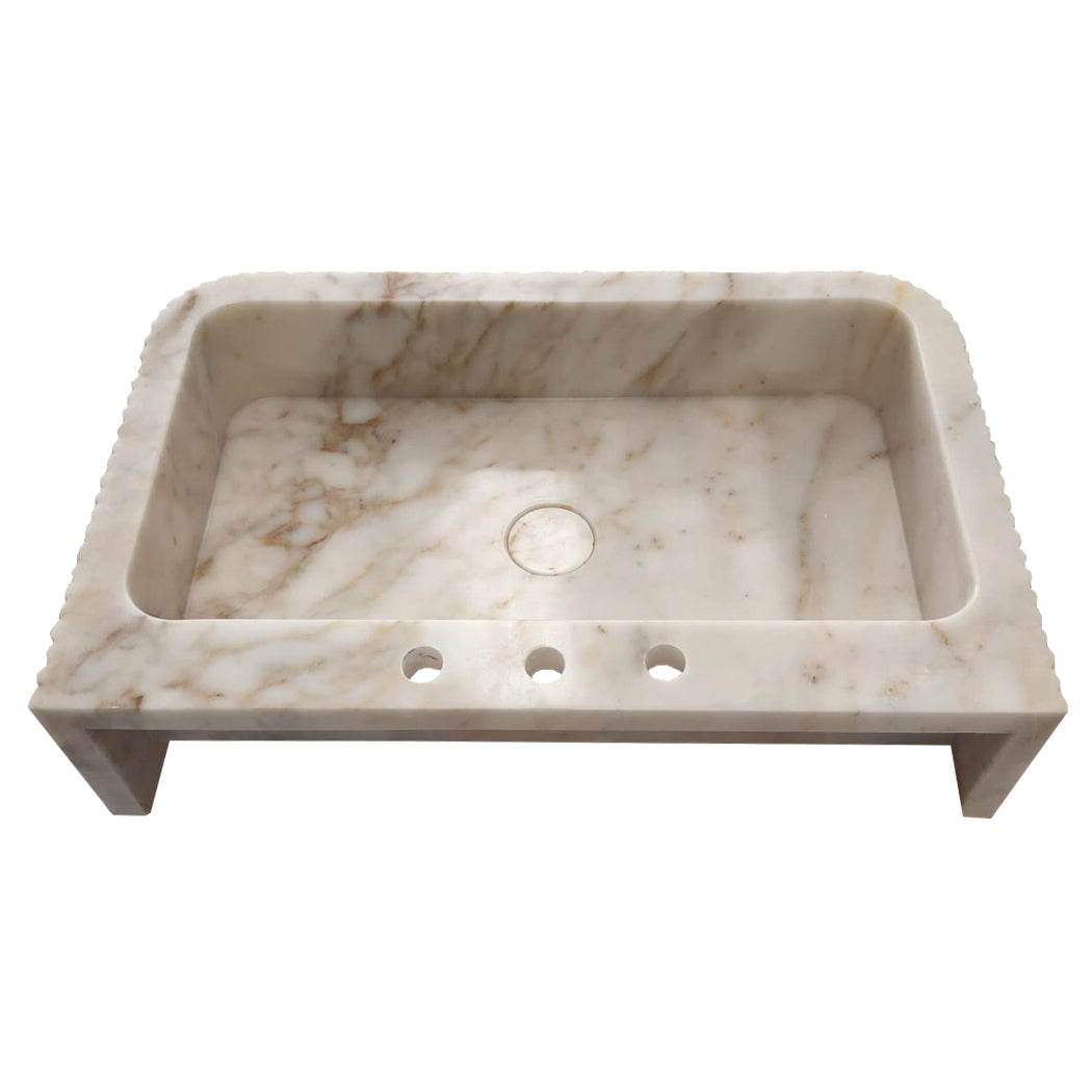 Calacatta Gold Marble Wall-mount Bathroom Vanity Sink Fluted (W)18" (L