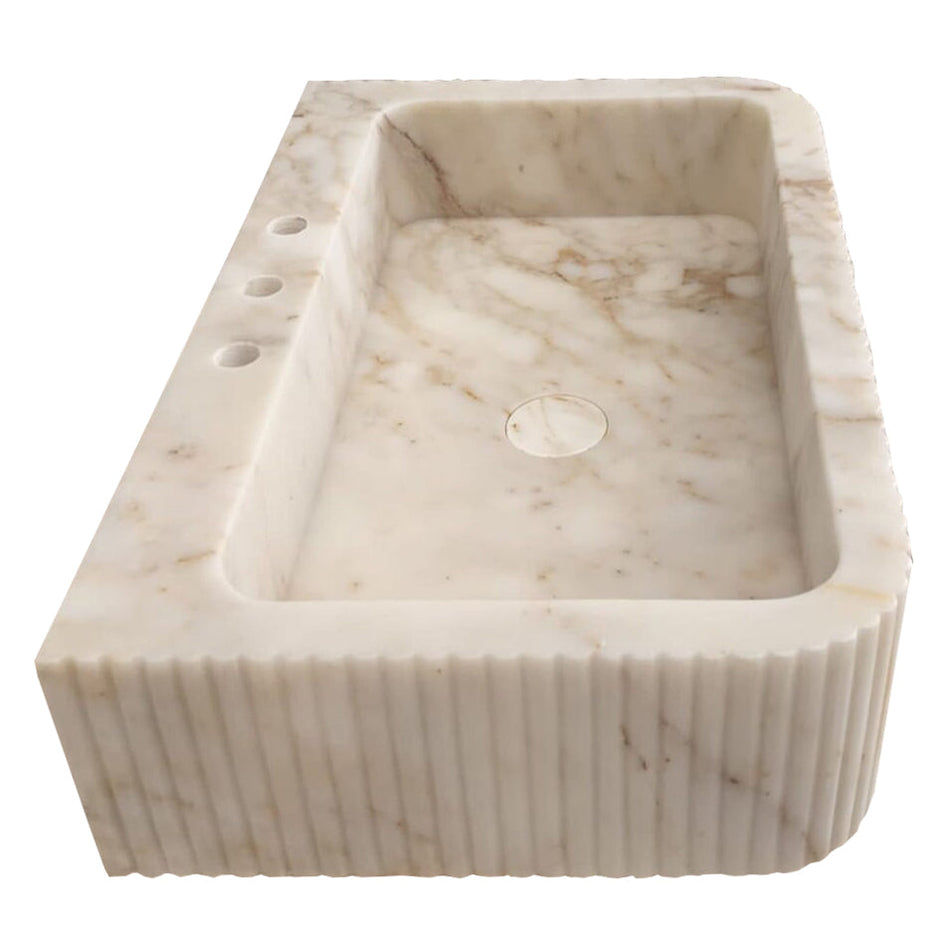 Calacatta Gold Marble Wall-mount Bathroom Vanity Sink Fluted (W)18" (L