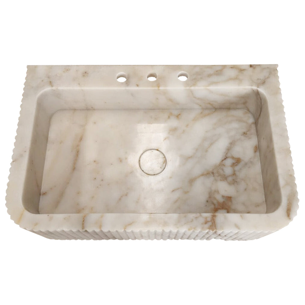 Calacatta Gold Marble Wall-mount Bathroom Vanity Sink Fluted (W)18" (L