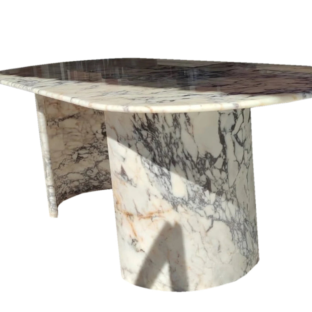 Calacatta Viola Marble Oval Dining Table with C Shape Marble Legs Poli