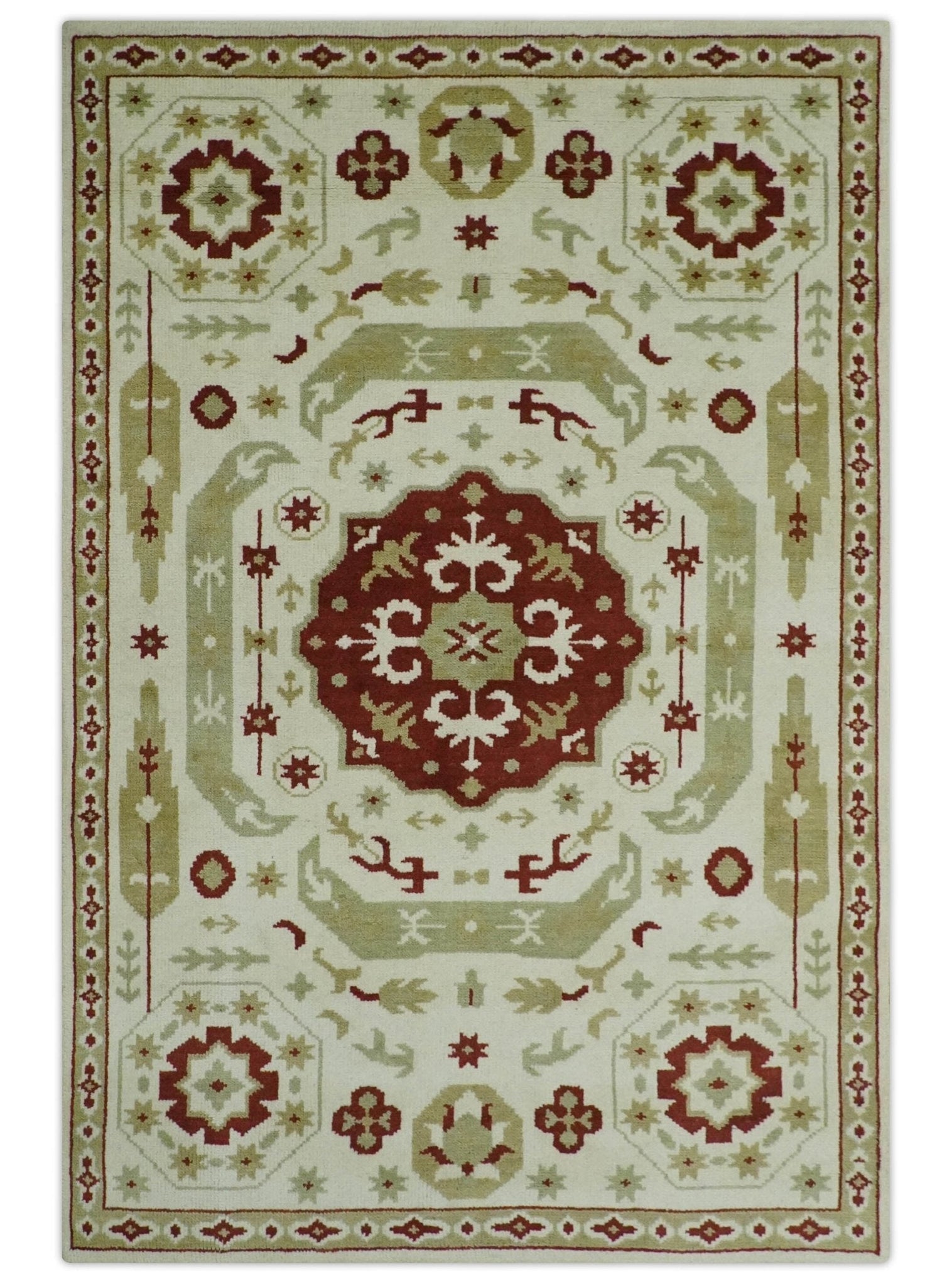 Custom Made Ivory, Olive and Maroon Traditional Medallion Mamluk Desig ...