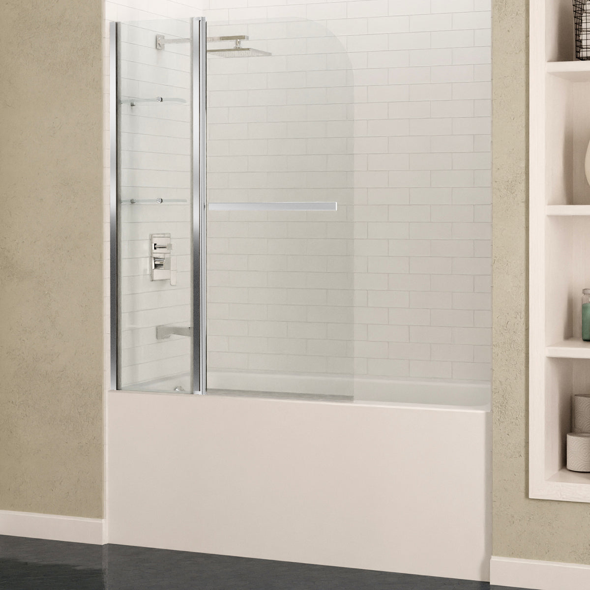 Galleon 48 in. x 58 in. Frameless Tub Door with TSUNAMI GUARD in Polis ...