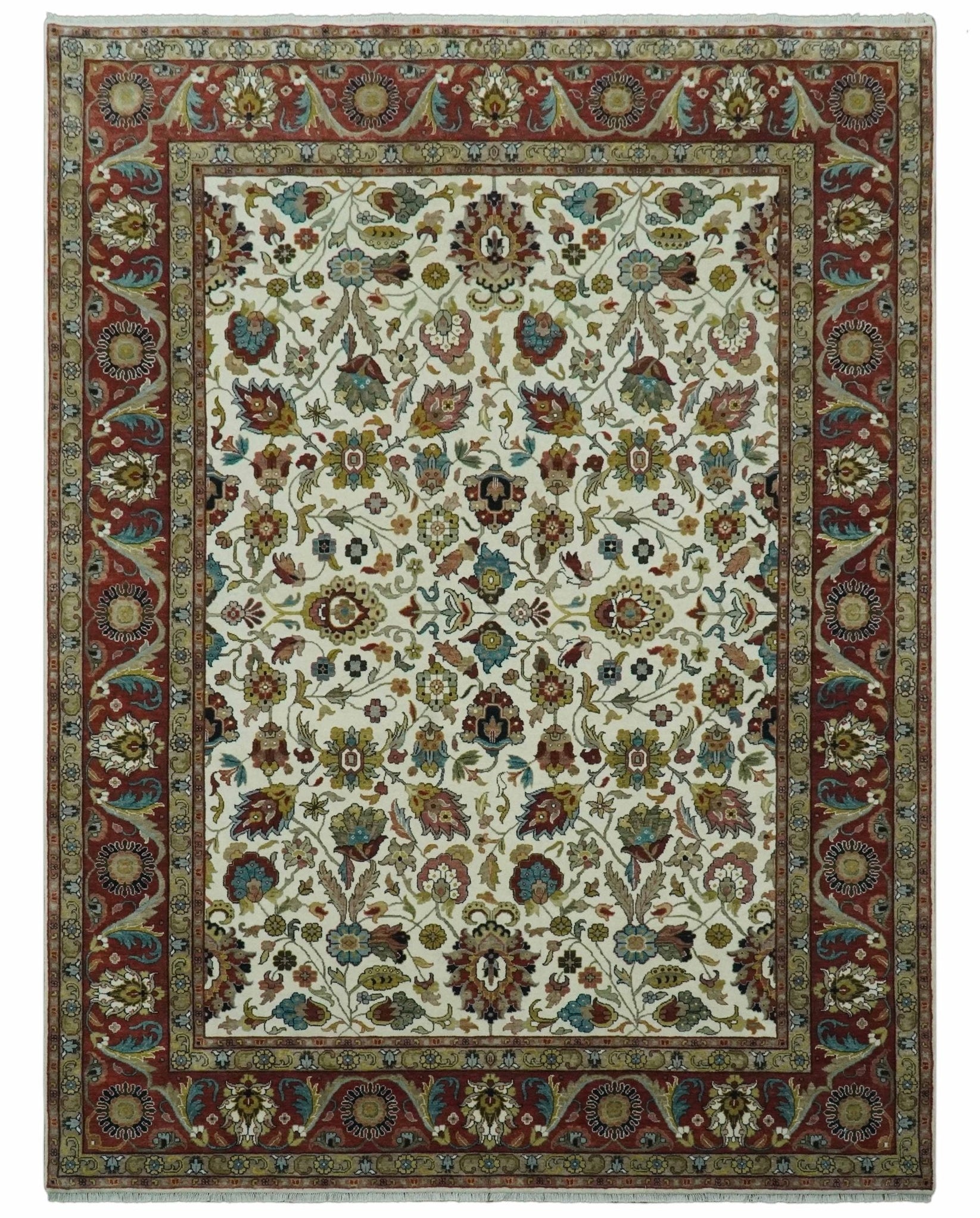 Fine Knots Ivory and Brown 8x10 and 9x12 Hand knotted Traditional Flor