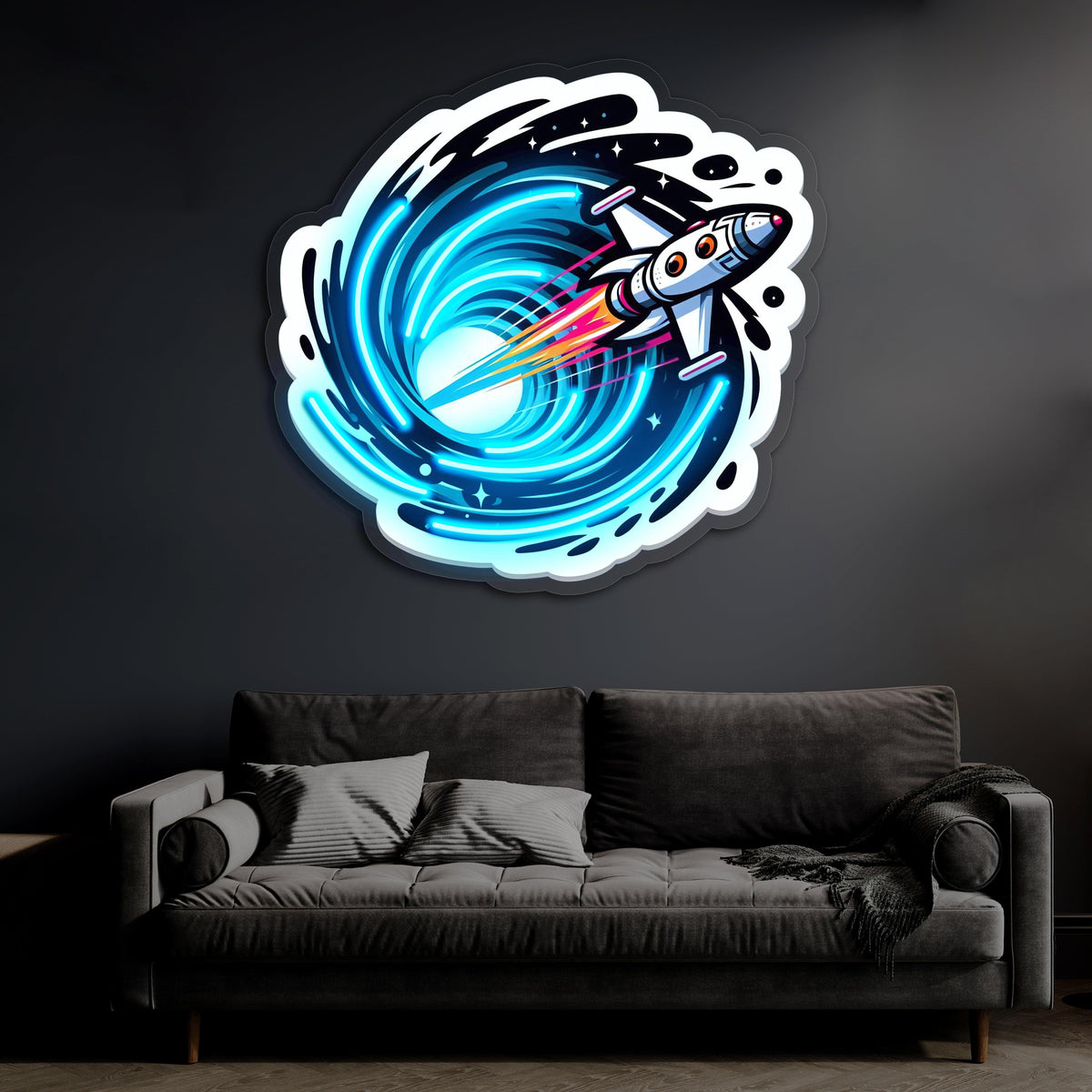 Space Jet UV Printed Neon, Neon Wall Art, Neon Light Sign, Custom Neon