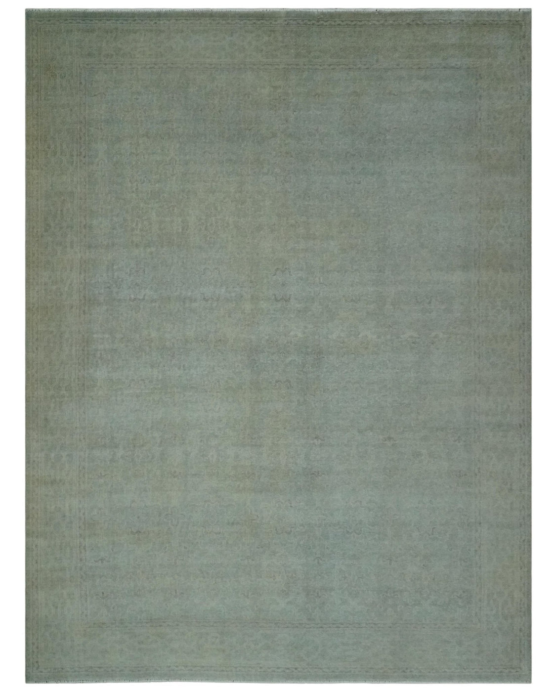 Large 9x12 Traditional Antique Style Beige and Aqua Turkish Knot Wool