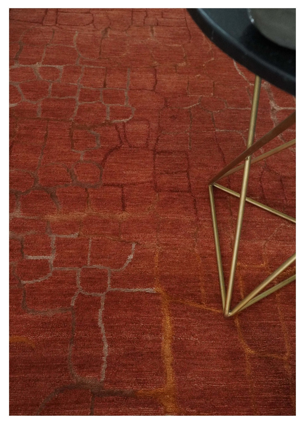 Modern Abstract Rust 5x7 Handloom wool and Art Silk Area Rug — Culinary ...