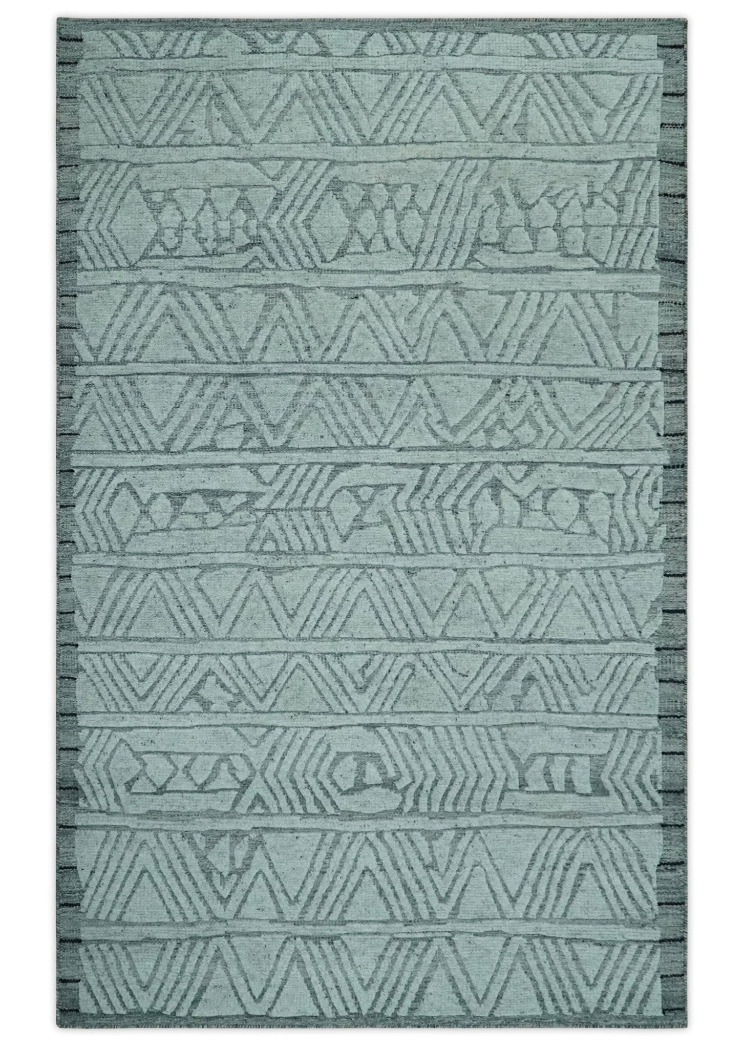 Modern Geometrical Silver and Gray Chevron Design Hand Carved wool Rug ...