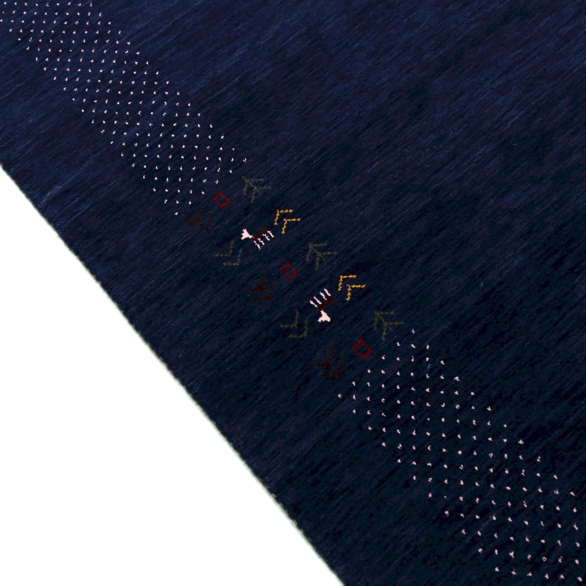 Ready to Ship Solid Blue Border Patterns Hand Loomed Wool Area Rug