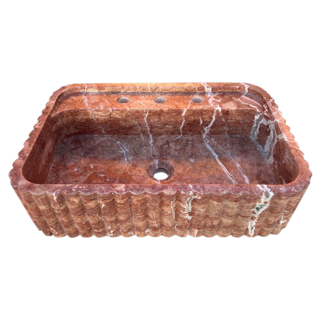 Red Travertine Wall-mount Bathroom Sink Ribbed Textured (W)16" (W)24"