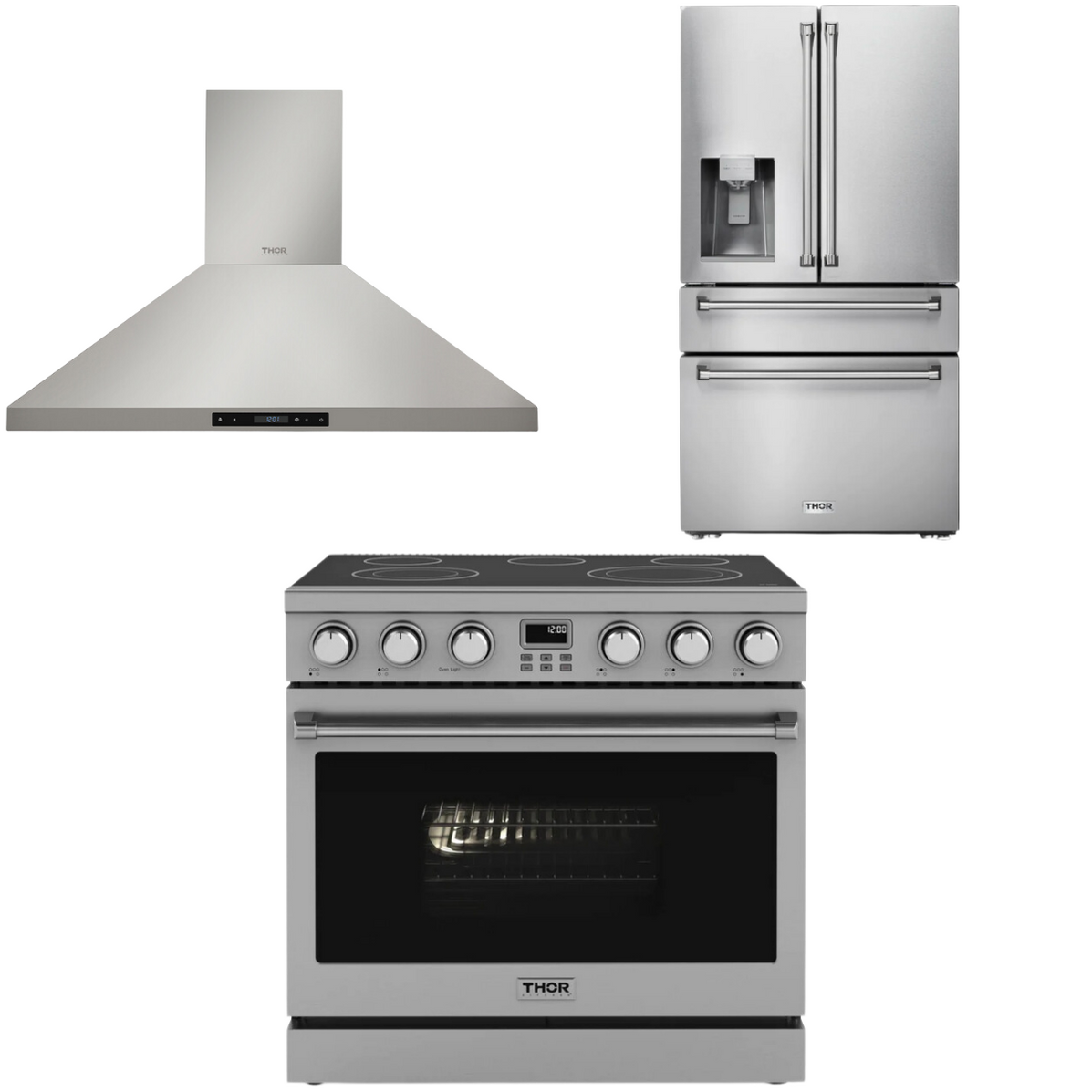 THOR Contemporary Package - 36" Electric Range, Range Hood and Refrige ...