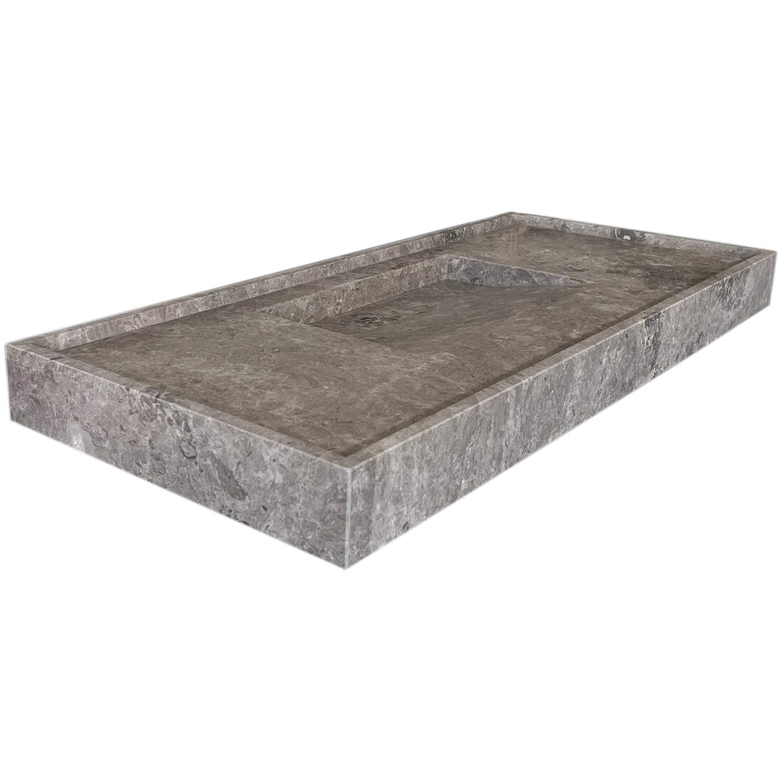 Tundra Grey Marble Rectangular Wall-mount Bathroom Sink Hidden Drain ...