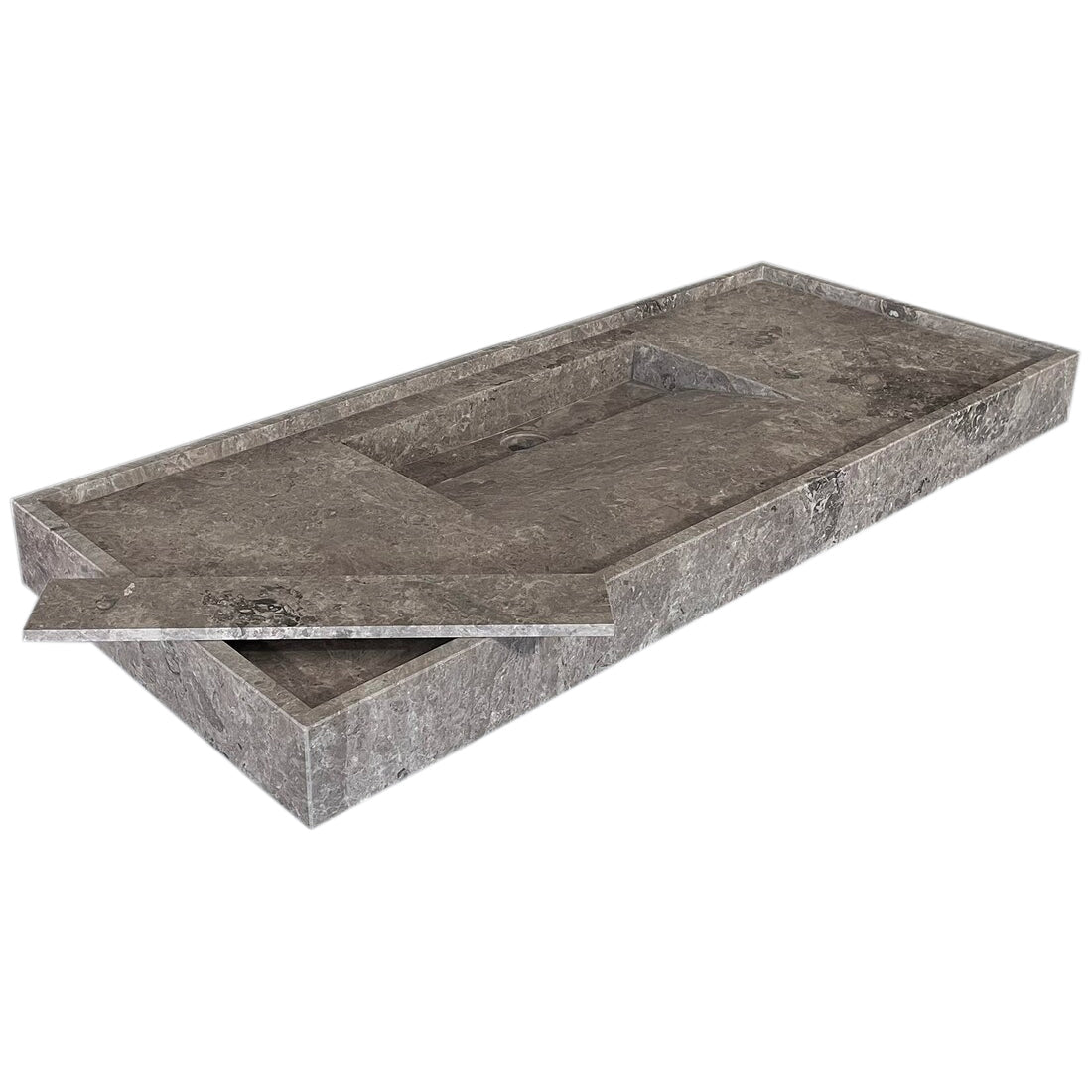Tundra Grey Marble Rectangular Wall-mount Bathroom Sink Hidden Drain ...