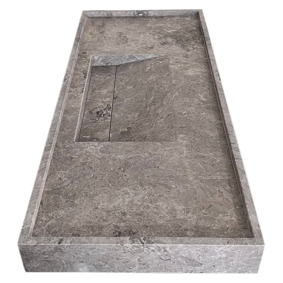 Tundra Grey Marble Rectangular Wall-mount Bathroom Sink Hidden Drain ...